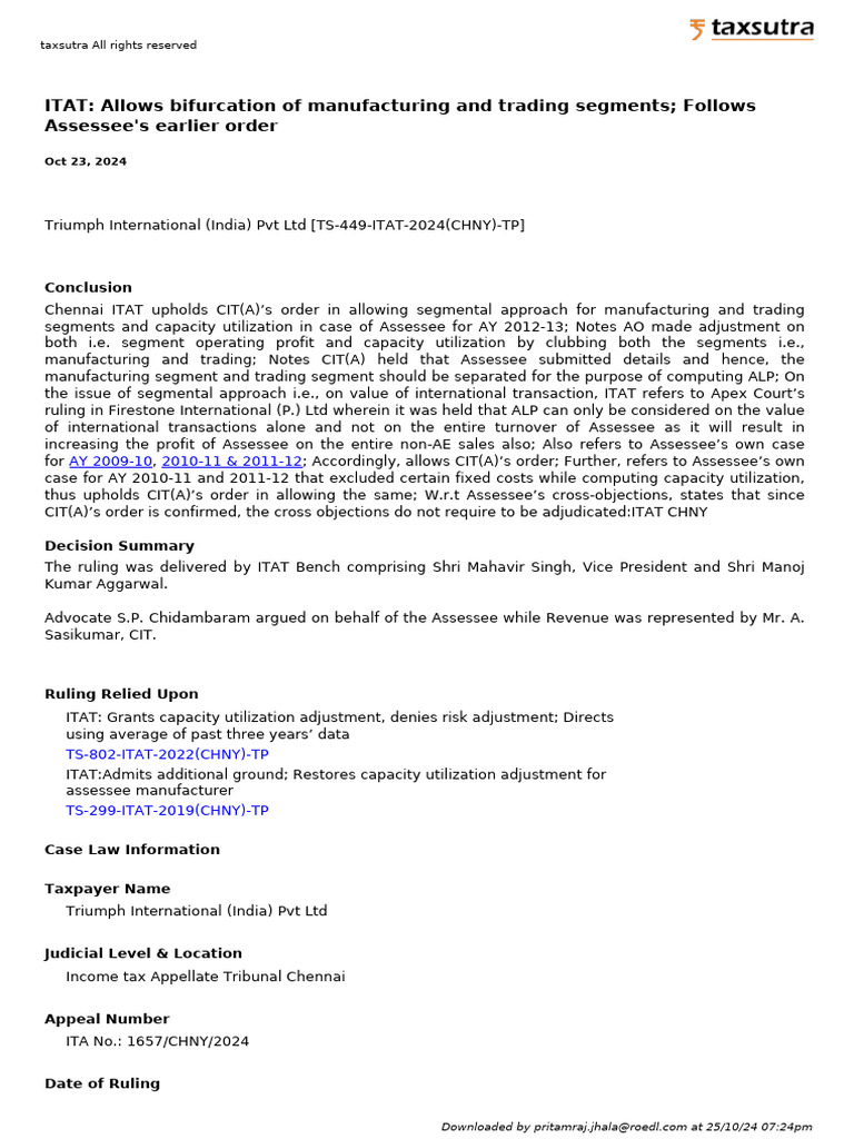 449-ITAT-2024CHNY-TP-Triumph - Segmental For Manufacturing & Trading - Proportionate Adj. SC ...