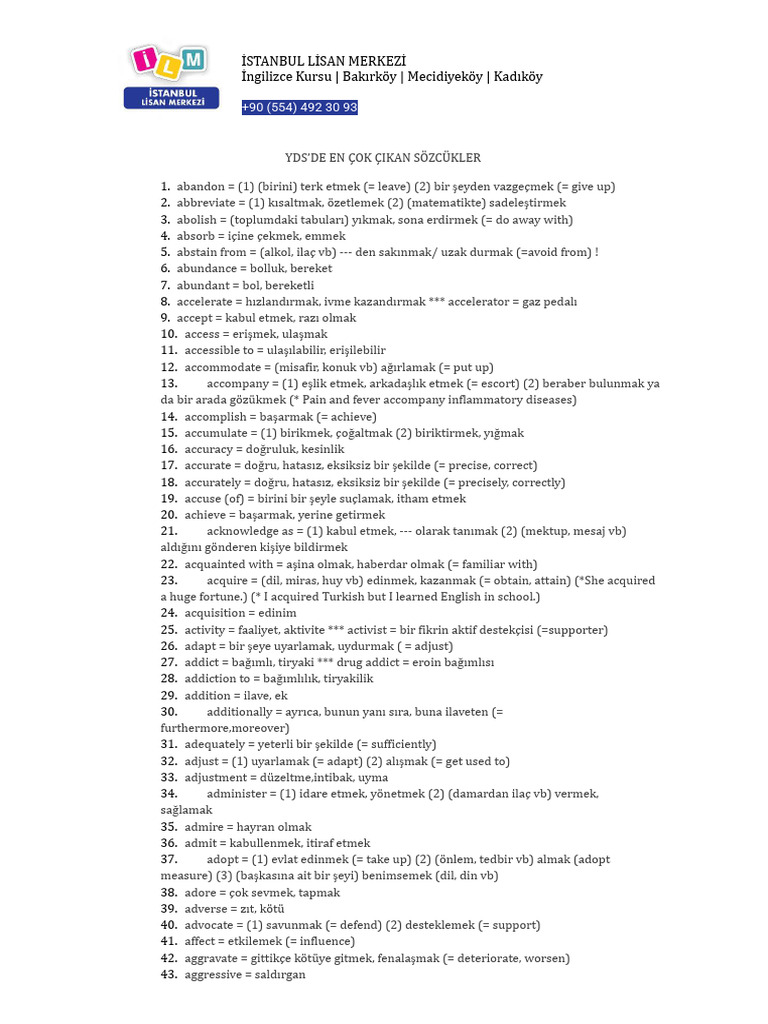 Stanbul L San Merkez Ngilizce Kursu - Bakırköy - Mecidiyeköy - Kadıköy | PDF