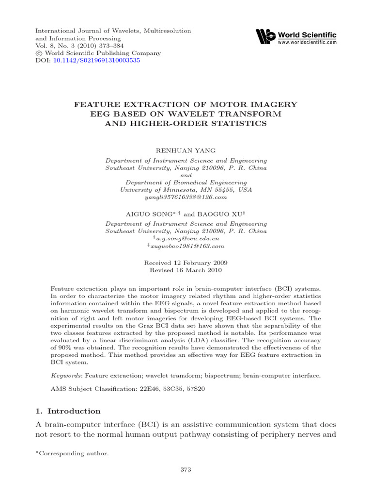 Feature Extraction of Motor Imagery | PDF | Electroencephalography | Wavelet