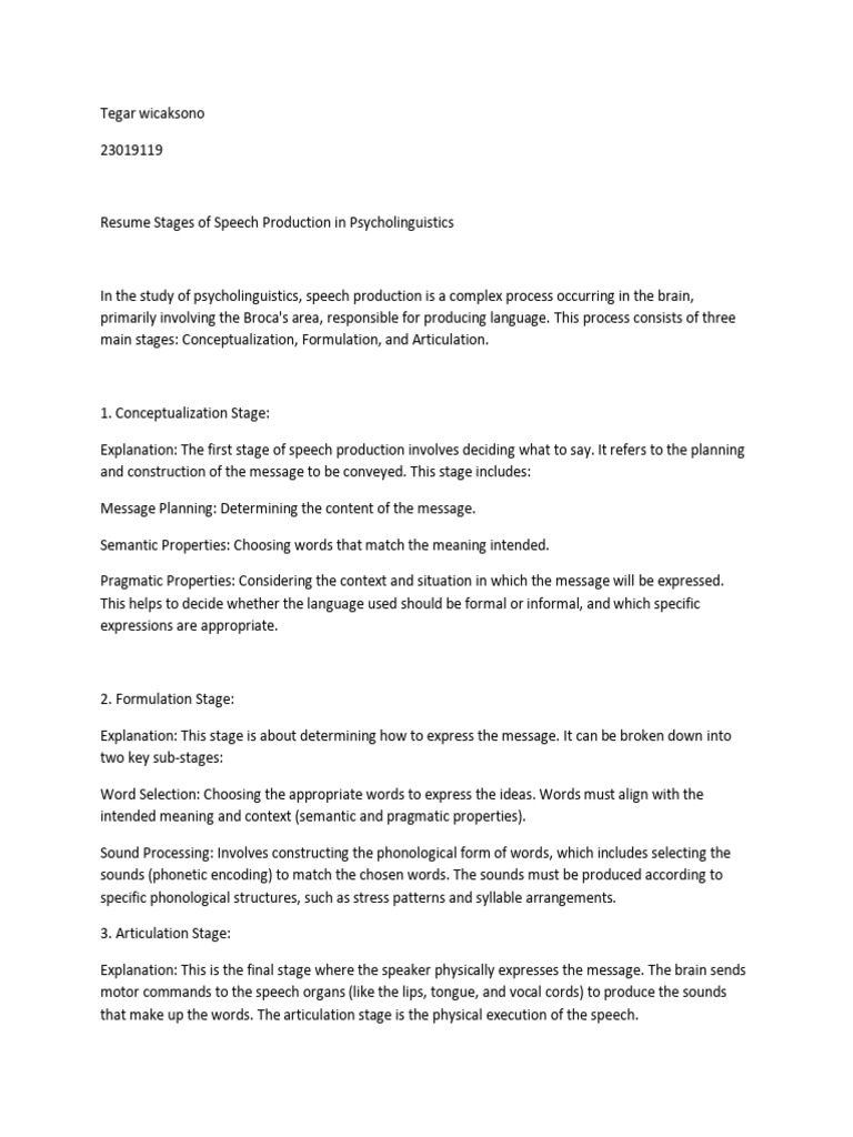 Stages of Speech Production Explained | PDF