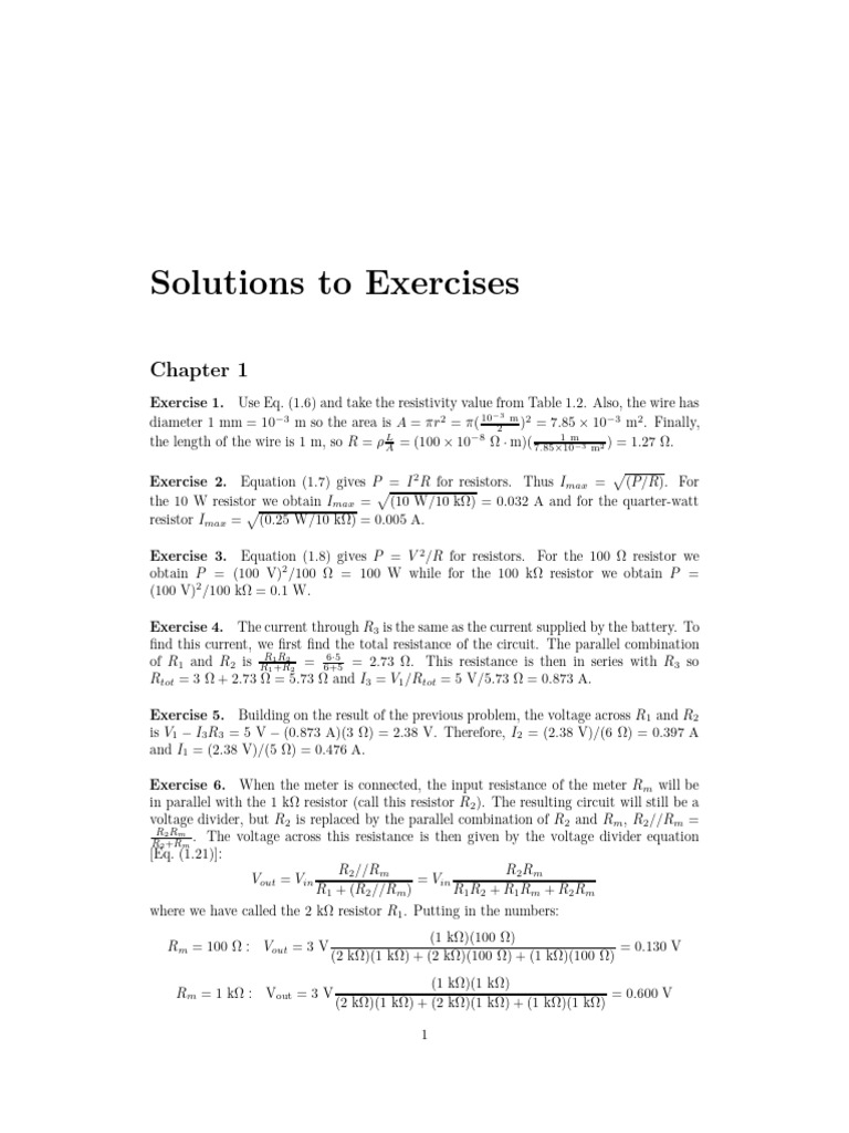 Solutions For Exercises in Basic Electronics For Scientists and ...