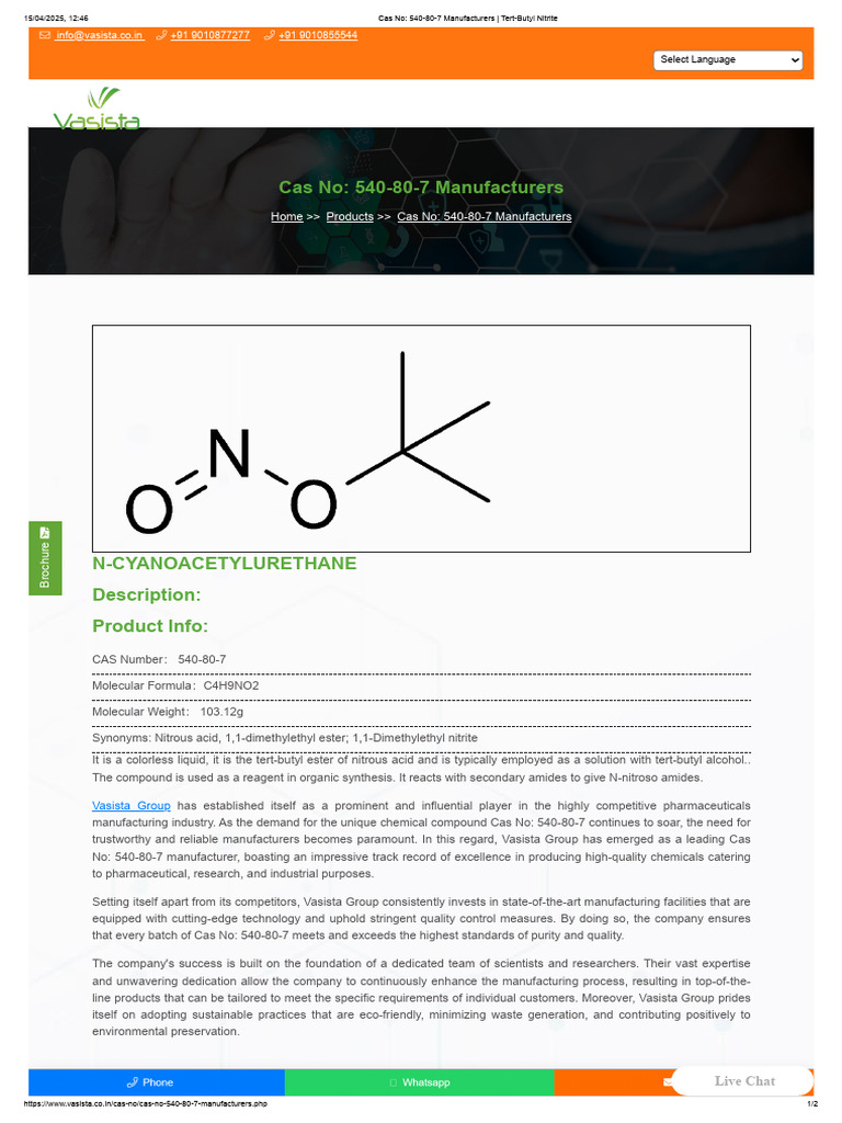 Tert-Butyl Nitrite Manufacturer Overview | PDF | Chemistry | Chemical ...