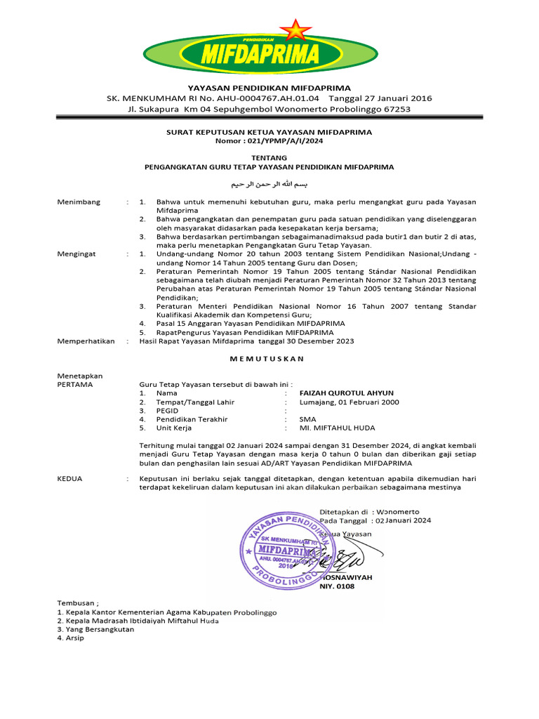 sk faizah 2024 | PDF