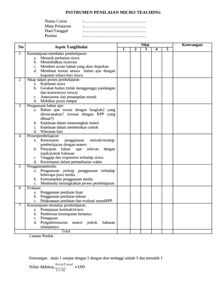 Rancangan Instrumen penilaian Micro | PDF