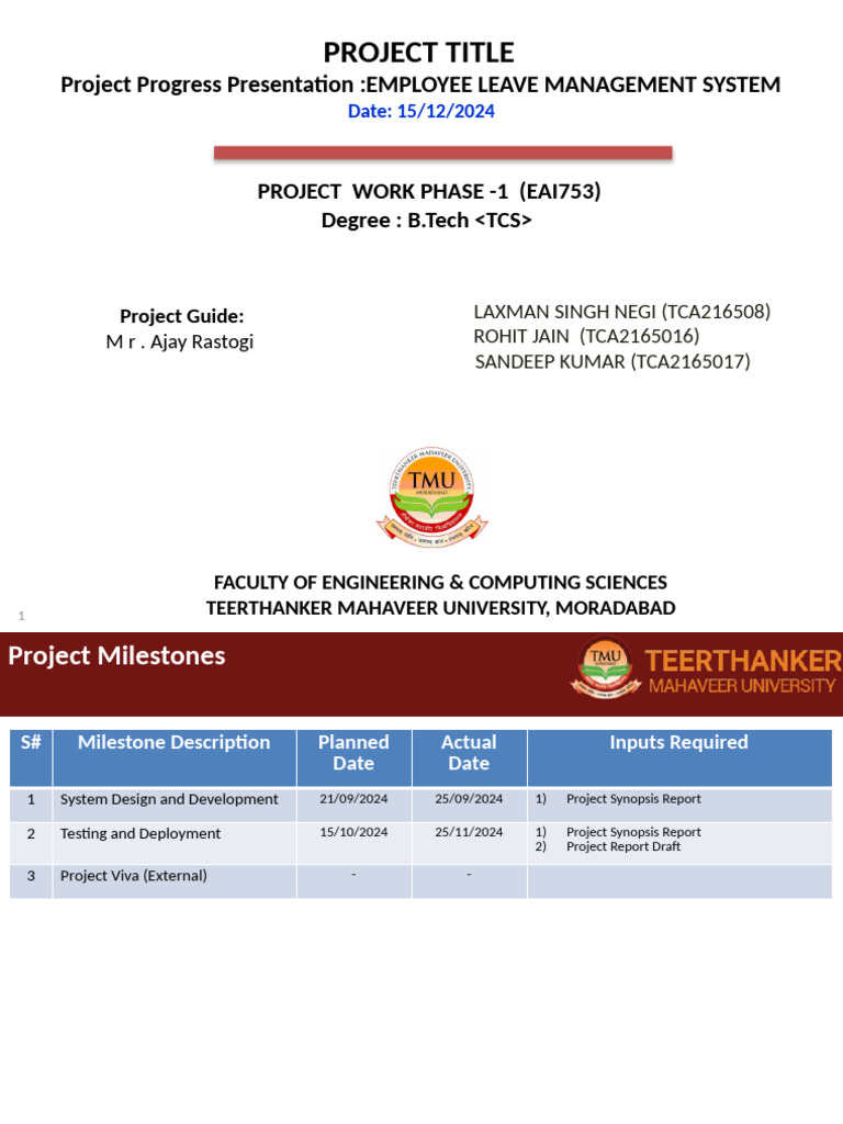 1employe Leave Management System PDF Ccsit New T012C TMU Project Progress Presentation Phase 1&2 ...