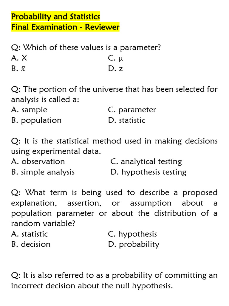 Probability and Statistics Exam Review | PDF | Statistics | Scatter Plot