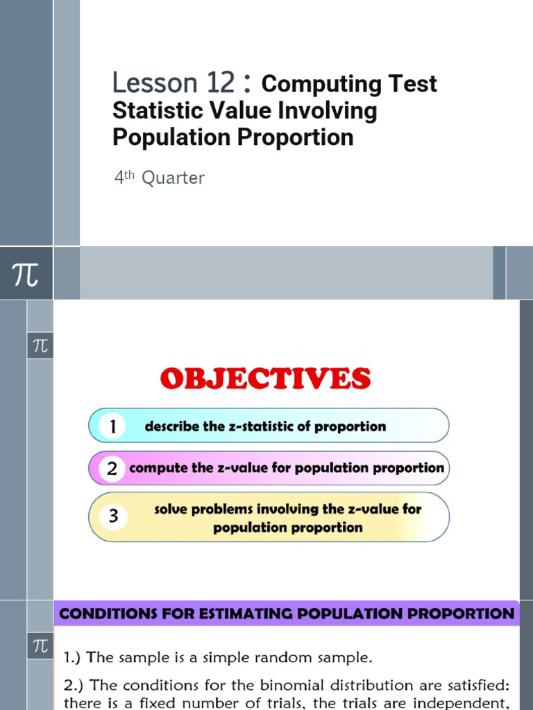 Lesson 12 Computing Test Statistic Value Involving Population ...