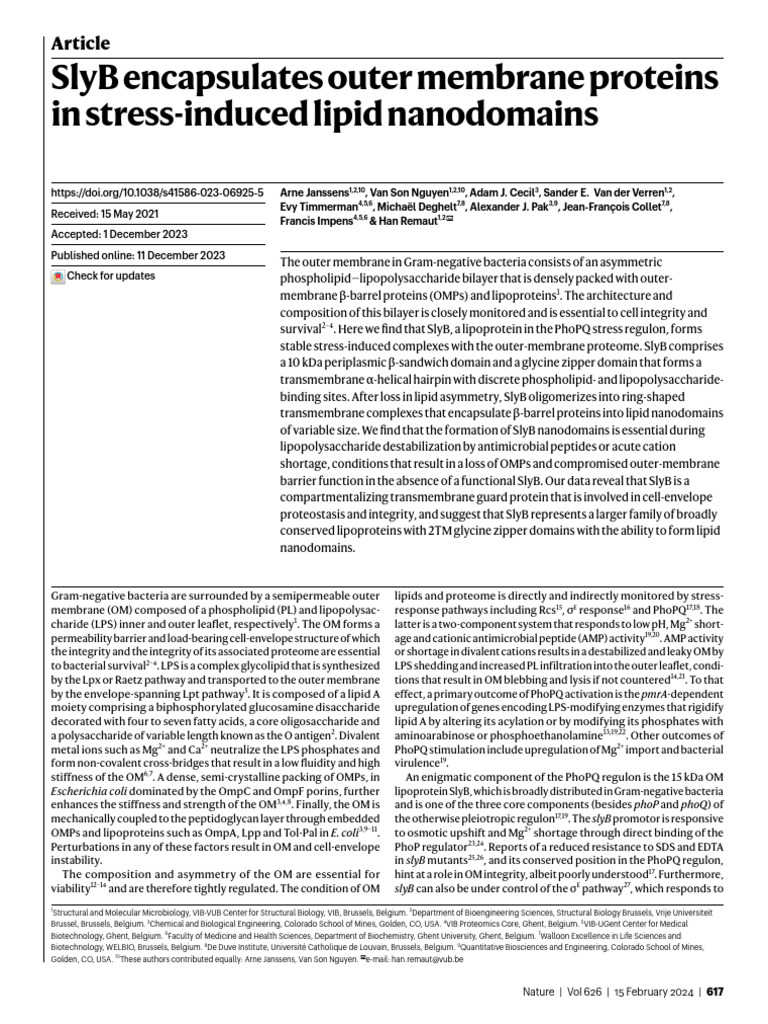 Slyb Encapsulates Outer Membrane Proteins in Stress-Induced Lipid ...