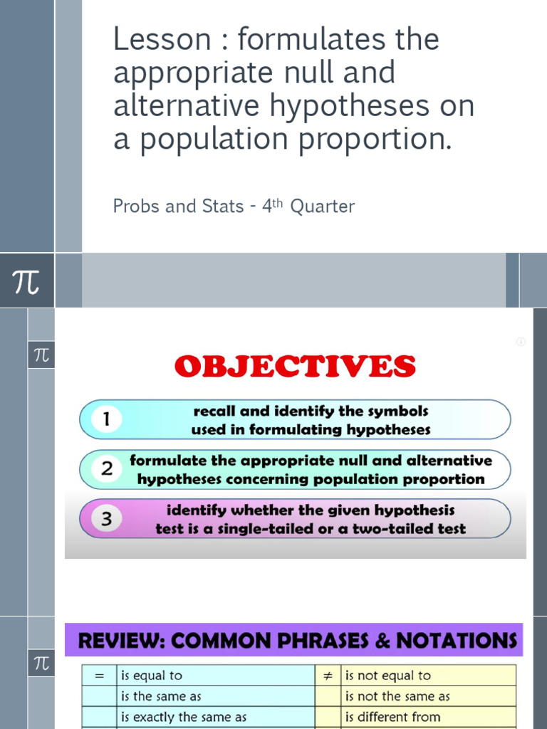 Lesson-9-Formulation-Null-and-Alternative-Hypothesis-on-Population-Proportion | PDF | Hypothesis ...