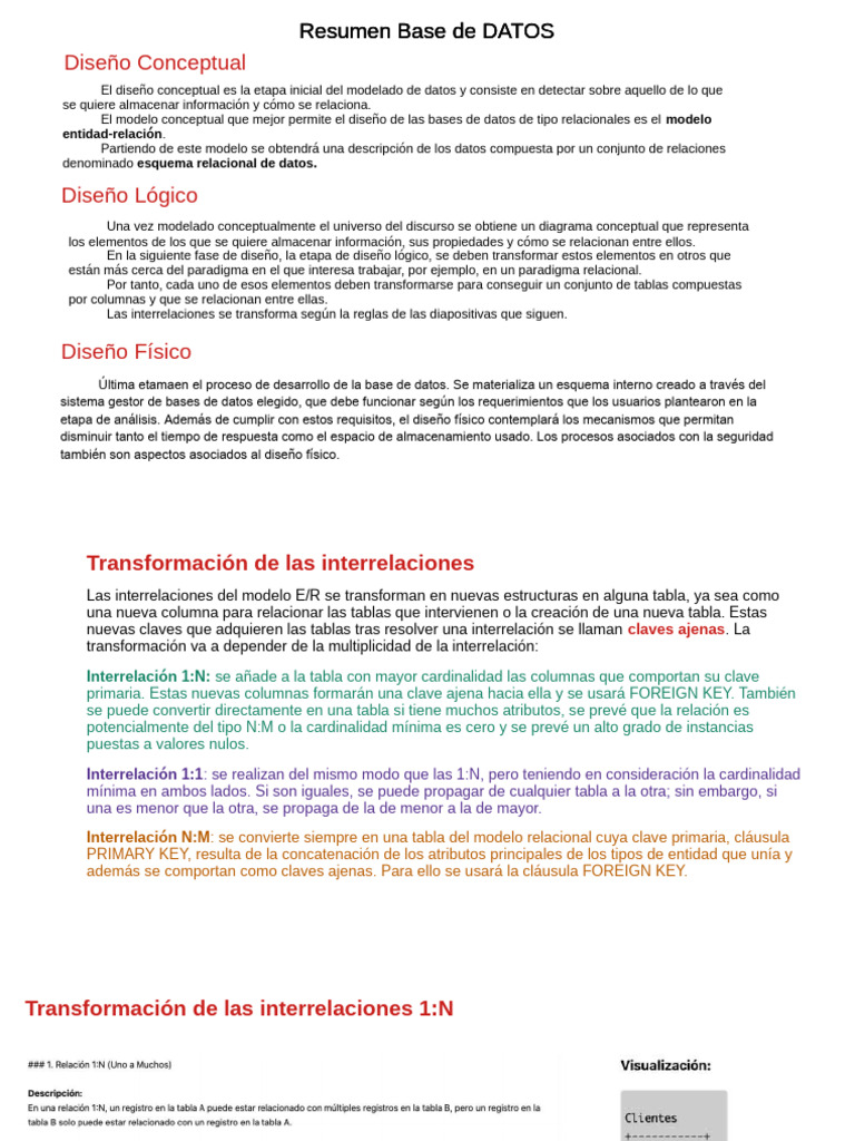 Presentación Resumen Base de Datos | PDF | Bases de datos | Base de datos relacional