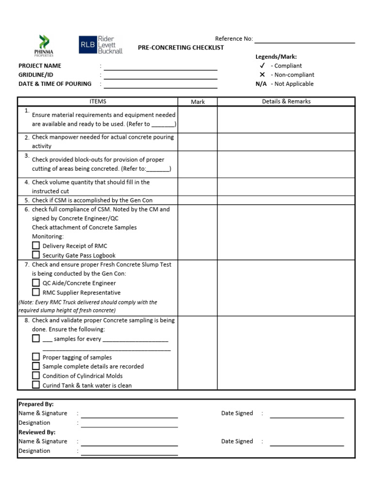 Pre Concreting Checklist | PDF