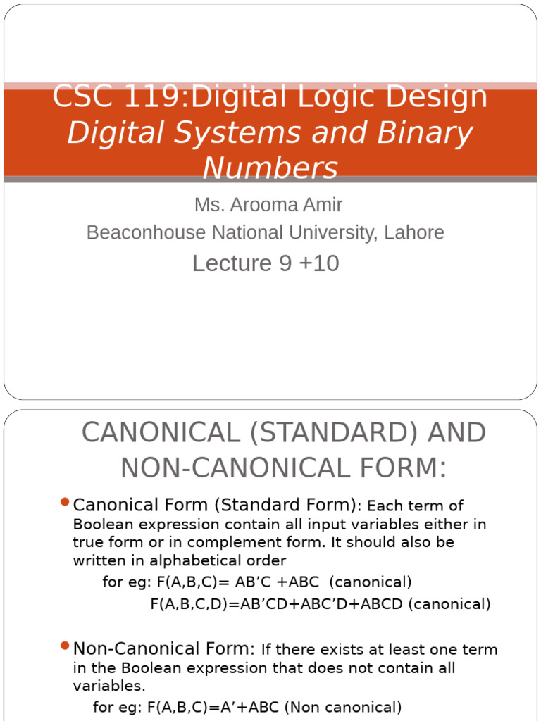 DLD lecture 9+10 | PDF | Arithmetic | Boolean Algebra