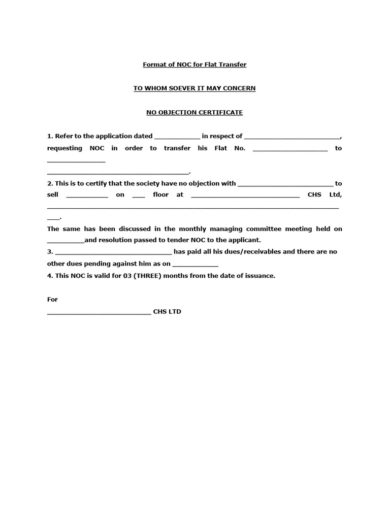 Format of NOC For Flat Transfer | PDF