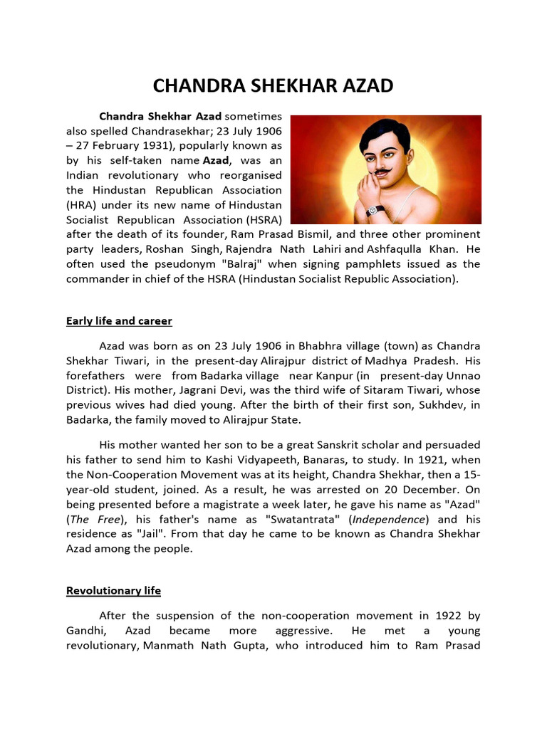 Chandra Shekhar Azad: Revolutionary Leader | PDF | Indian Independence ...