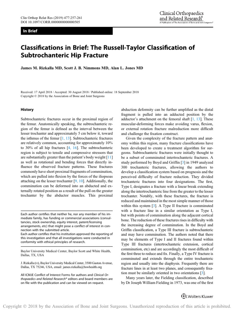 Classifications in Brief The Russell-Taylor Classification of | PDF ...
