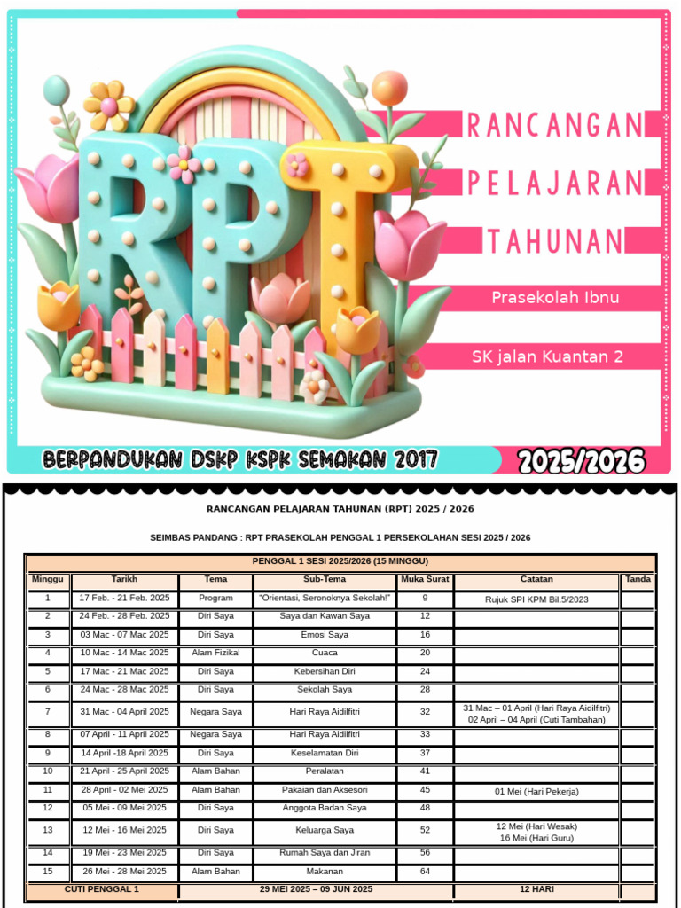 RPT Prasekolah Sesi 20252026 | PDF