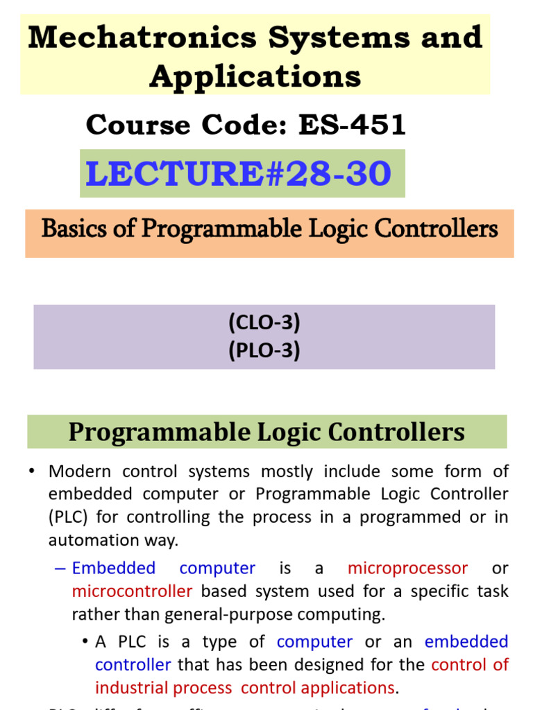 LEC 28-30 - Mechatronics Systems and Applications | PDF | Programmable Logic Controller | Switch
