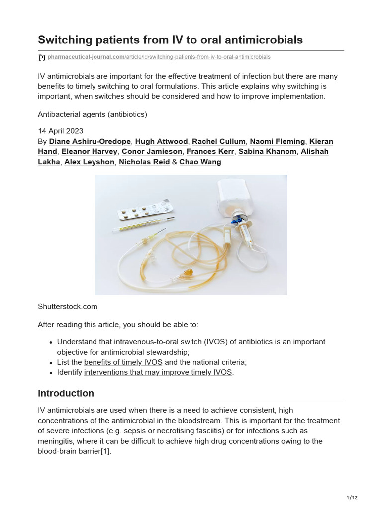 Switching Patients From IV To Oral Antimicrobials | PDF | Infection | Intravenous Therapy
