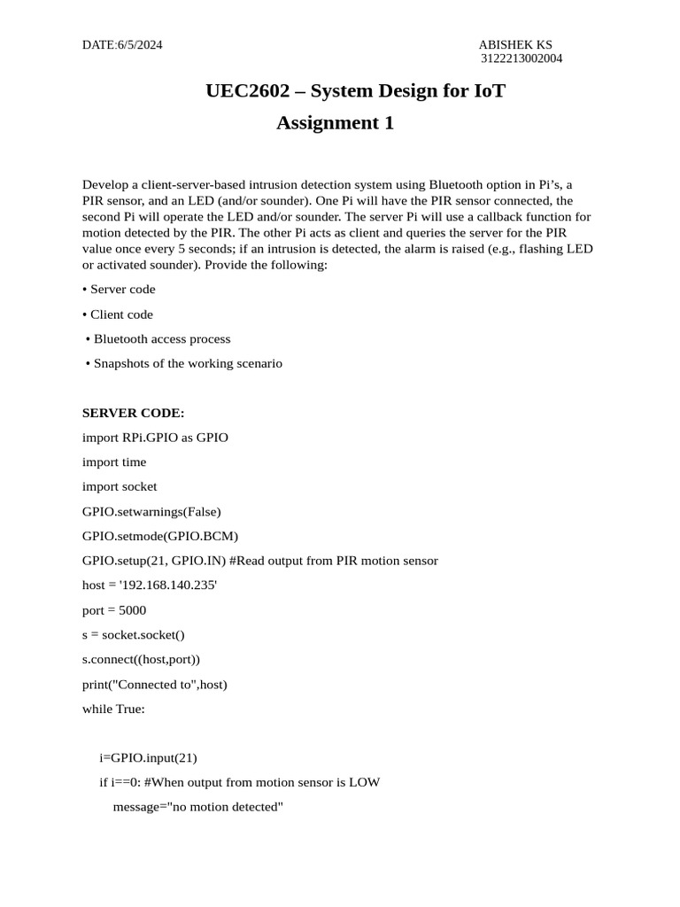 UEC2602 SYSTEM DESIGN IN IOT ASSIGNMENT 1 | PDF | Bluetooth | Computer Engineering
