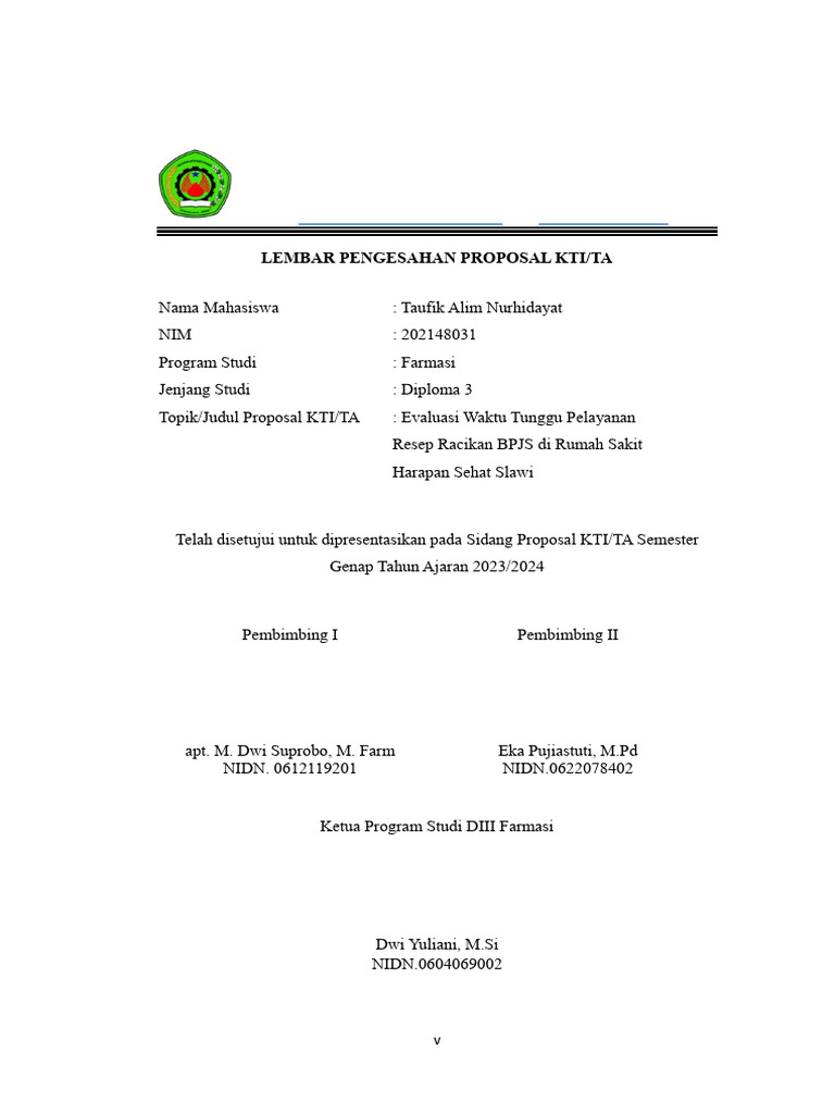 Lembar Penegsahan Proposal Kti | PDF