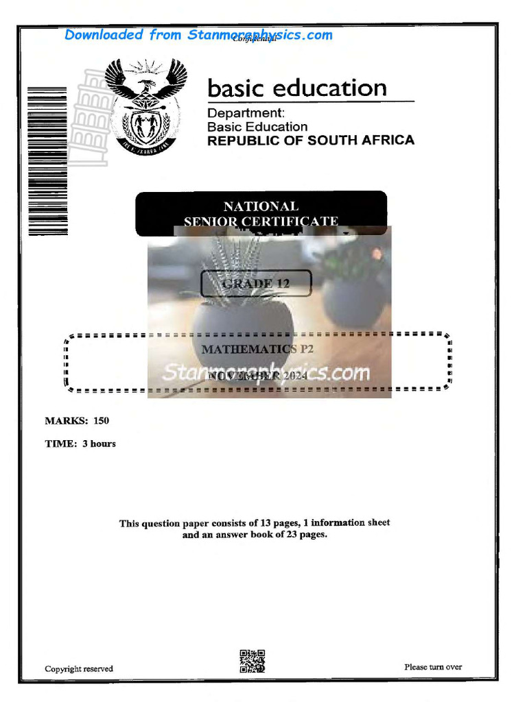 NSC Maths Grade 12 November 2024 P2 and Memo | PDF | Mathematics | Algebra