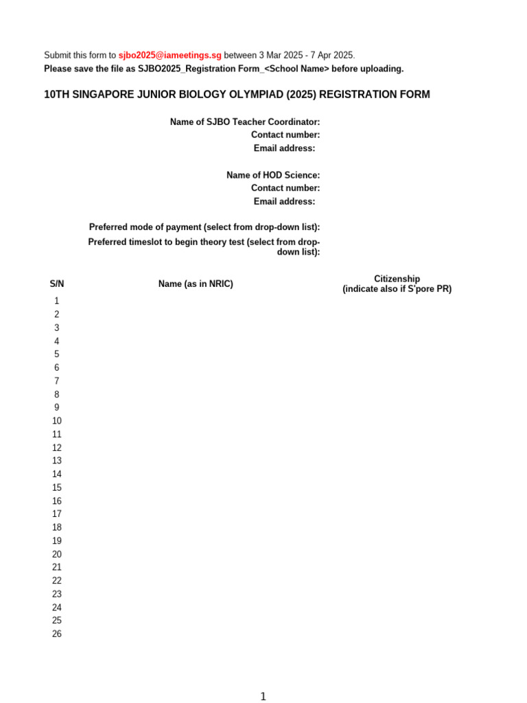 SJBO 2025 Registration Form Guide | PDF