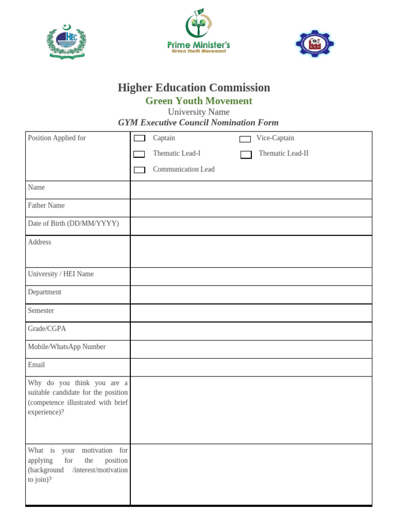 GYM Executive Council Nomination Form | PDF