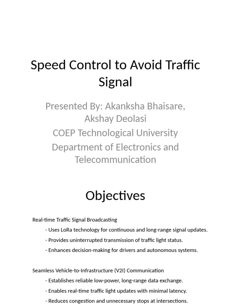 Speed Control Traffic Signal Objectives | PDF