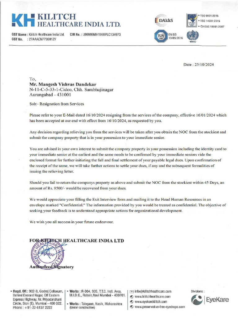 Mangesh Dandekar - Full & Final Settlement (1) - Page-0001 | PDF