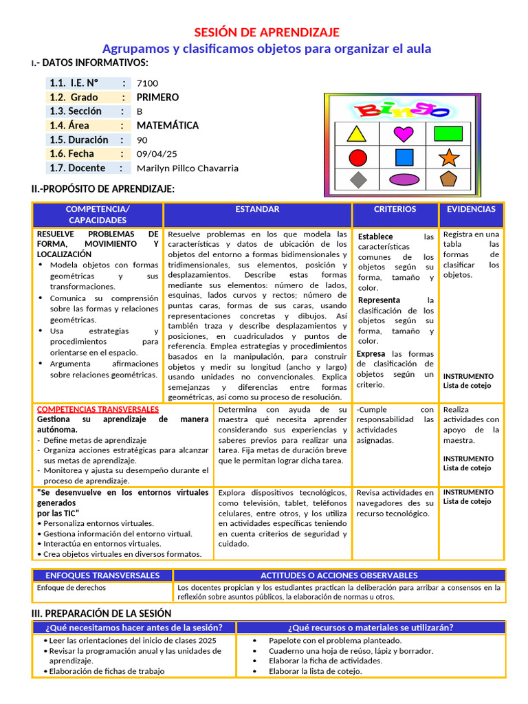 Agrupamos y Clasificamos Objetos para Organizar El Aula | PDF | Aprendizaje | Geometría