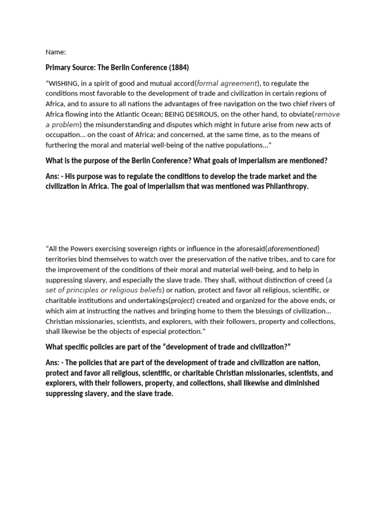 Primary Source - Berlin Conference | PDF | Slavery | Imperialism