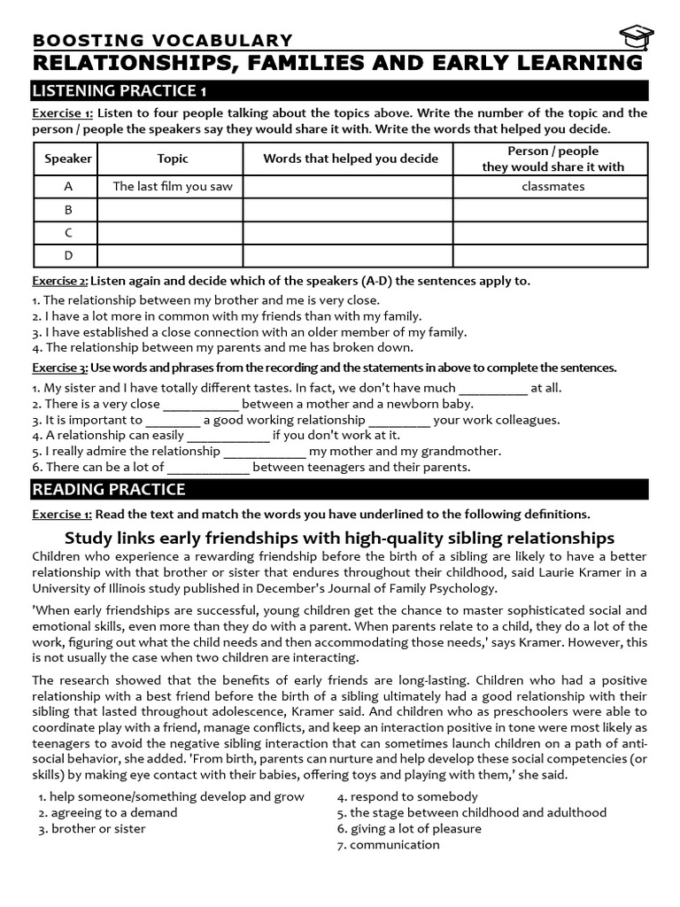 Vocabulary and Listening Exercises | PDF | Adolescence | Sibling