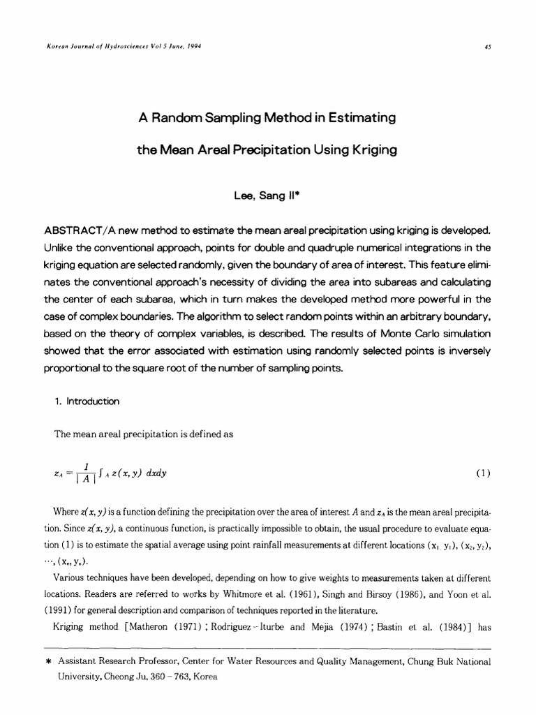 A Random Sampling Method in Estimating the Mean Areal Precipitation Using Kriging | PDF