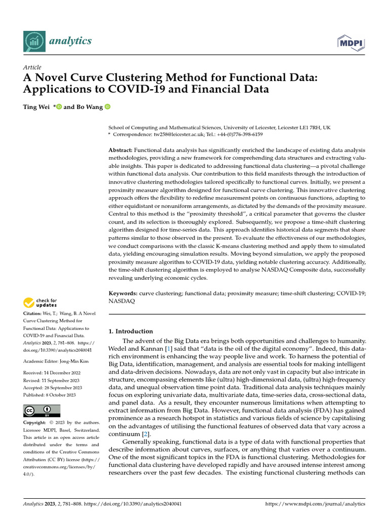 A Novel Curve Clustering Method For Functional Dat | PDF | Cluster ...