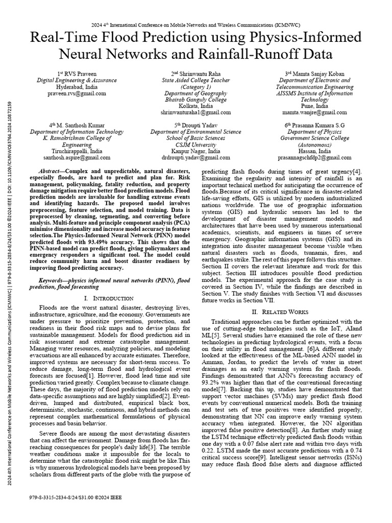 Real-Time Flood Prediction Using Physics-Informed Neural Networks and Rainfall-Runoff Data | PDF ...