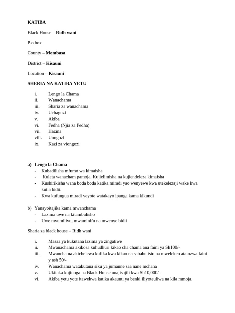 Katiba Ya Blackhouse | PDF