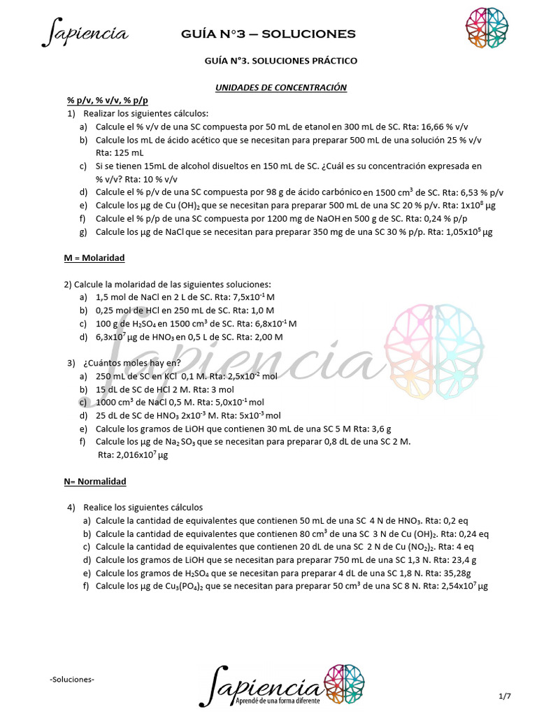 Sapiencia Química Soluciones Práctico | PDF | Concentración | Ácido clorhídrico