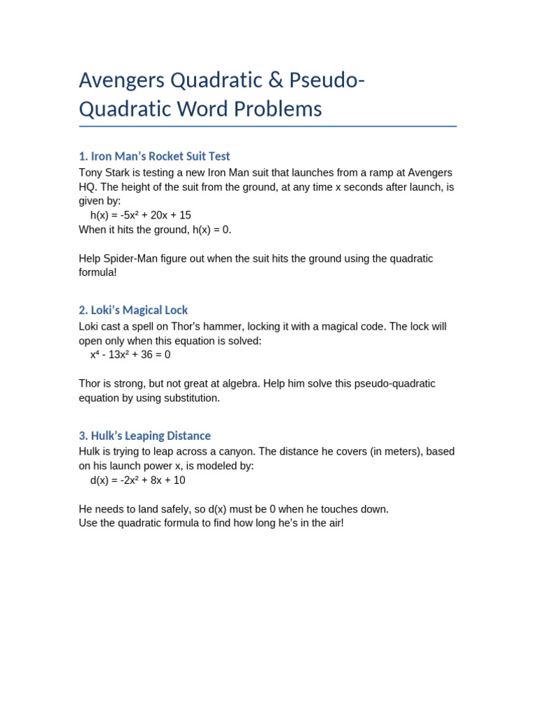 Avengers Math Assignment | PDF