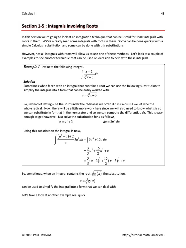 Integrals Involving Roots | PDF