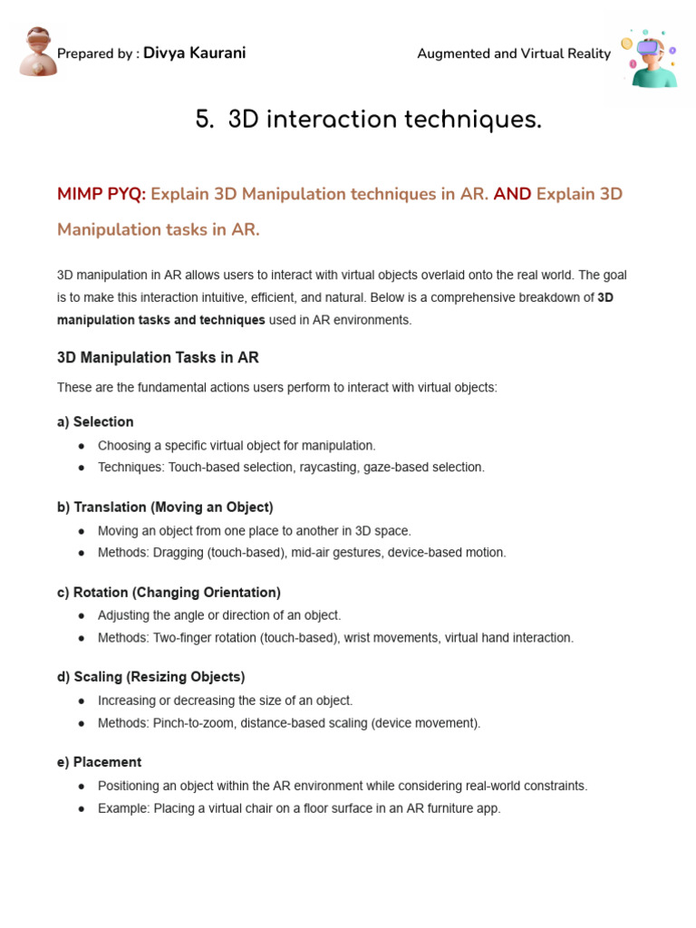 5. 3D Interaction Techniques. | PDF | Augmented Reality | Rendering (Computer Graphics)