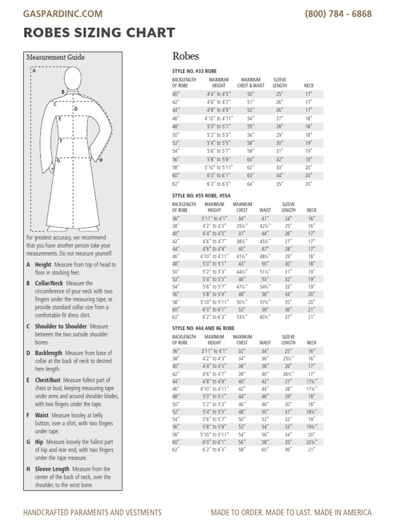 Robe Sizing and Measurement Guide | PDF | Clothing | Fashion