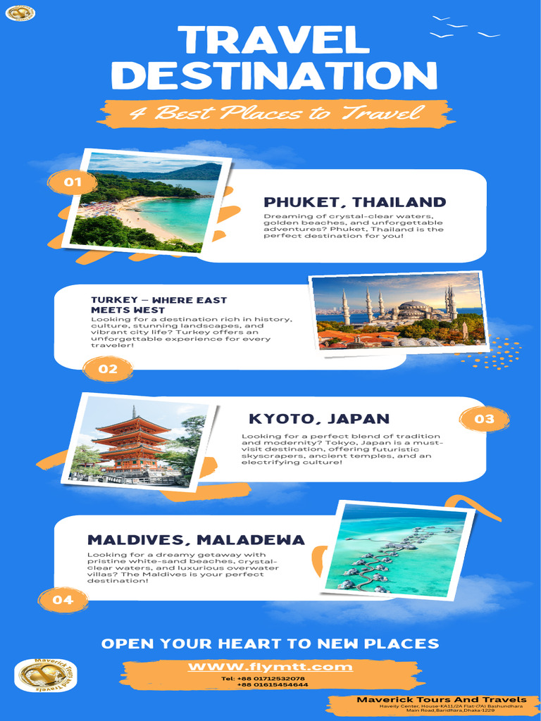 Blue and Orange Minimalist Travel Destination Infographic | PDF