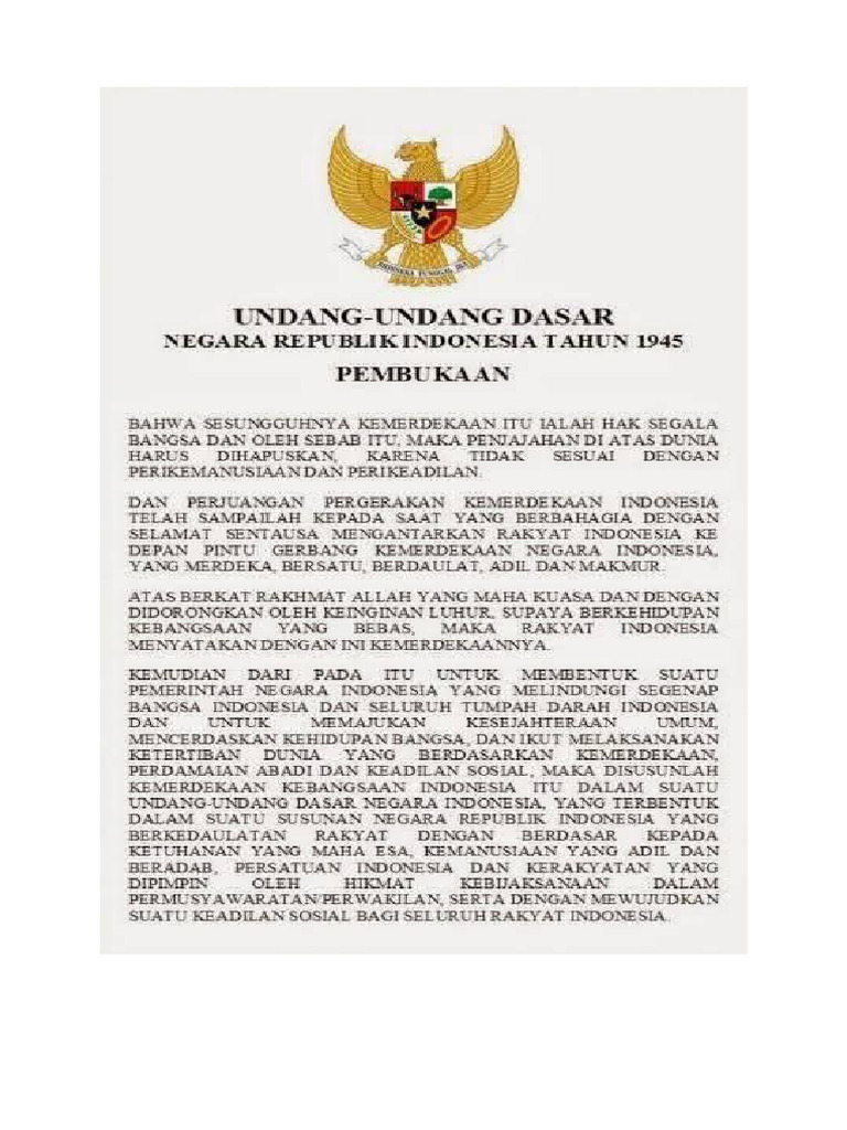Pembukaan Undang Undang Dasar 1945 | PDF