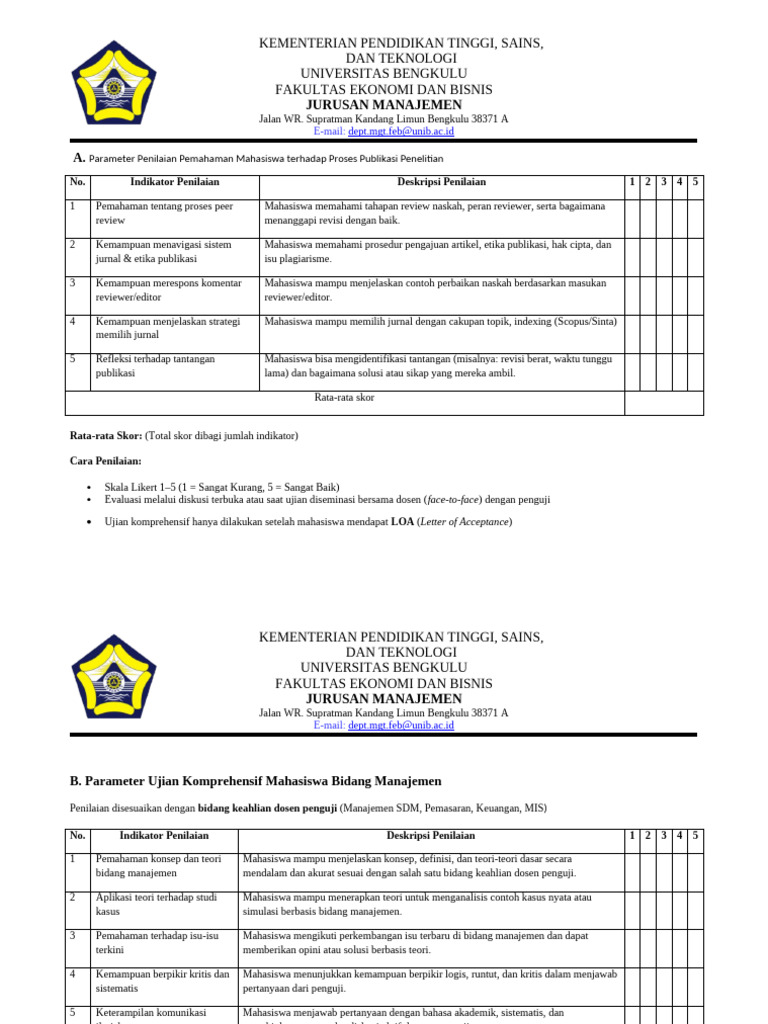 Instrument Penilaian Ujian Kompre Riset MBKM 2021 Baru | PDF
