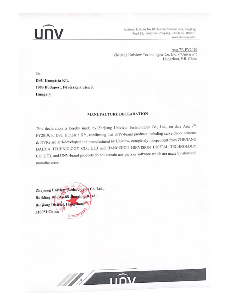 Manufacture Declaration | PDF