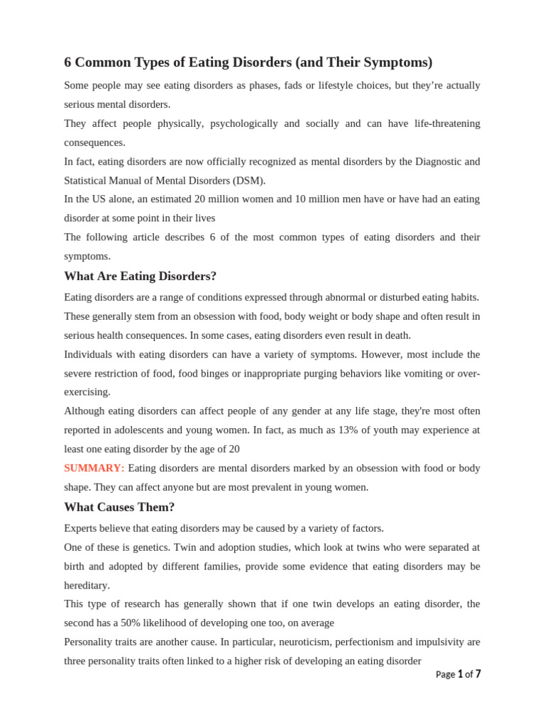 6 Types of Eating Disorders Explained | PDF | Anorexia Nervosa | Eating ...