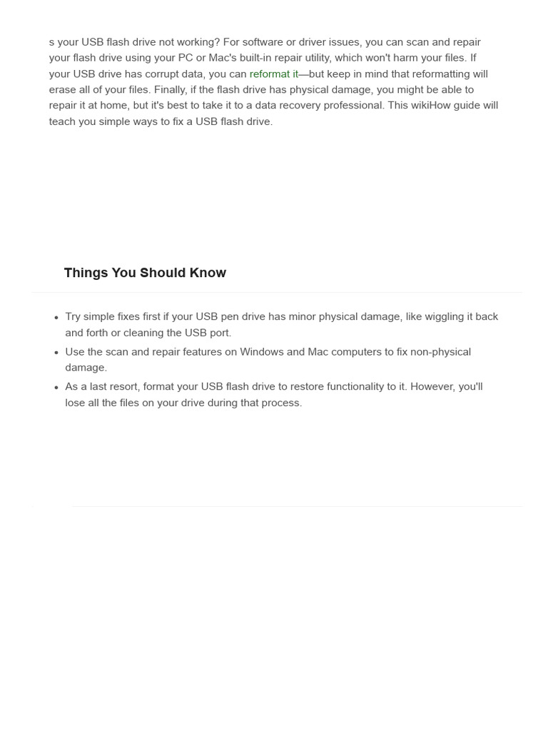 Fixing Your USB Flash Drive Guide | PDF