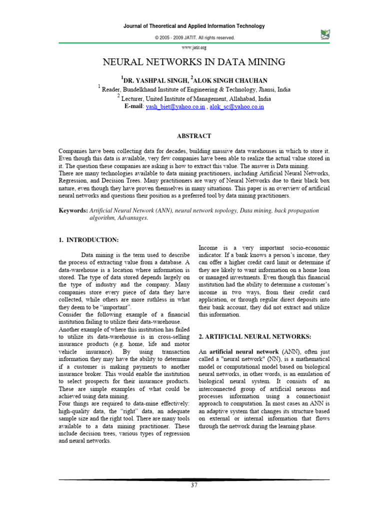 Neural_Networks_in_Data_Mining | PDF | Artificial Intelligence | Intelligence (AI) & Semantics