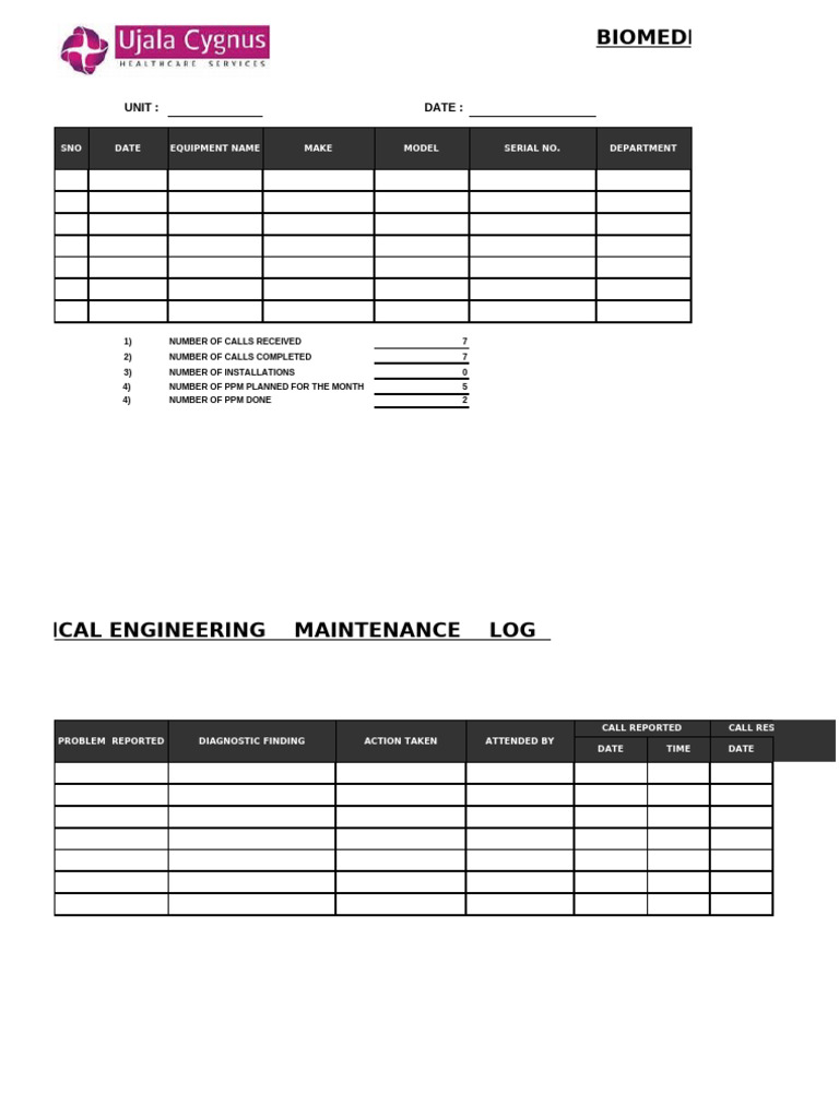 Daily BME Maintenance Log | PDF