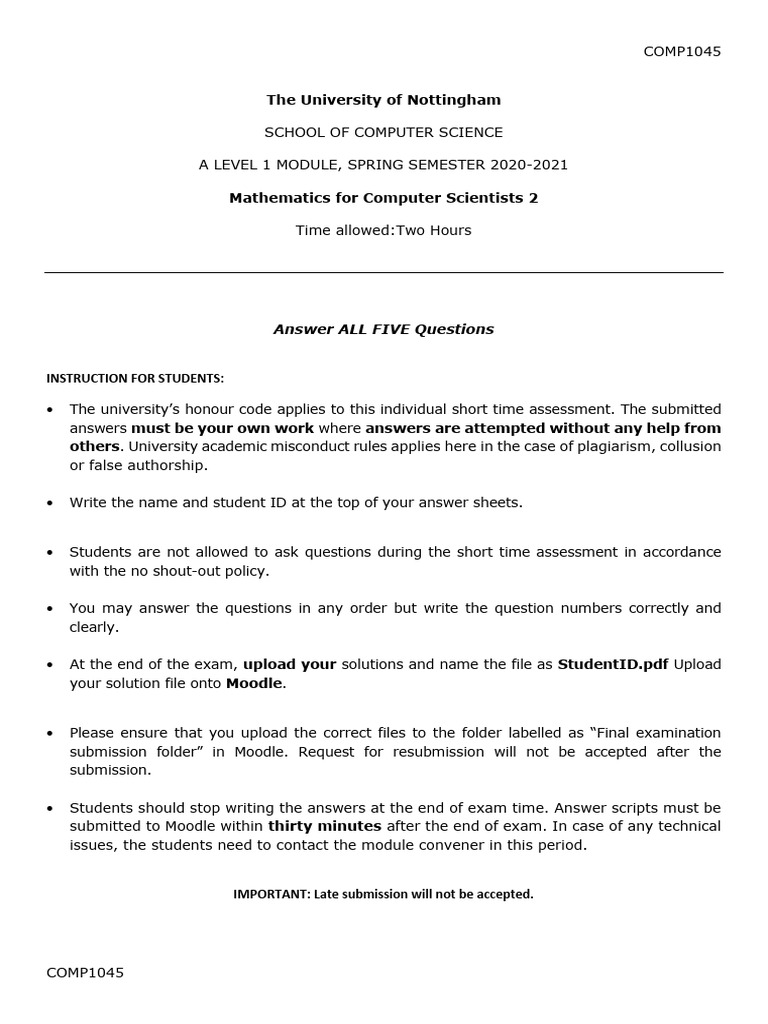 Mathematics for Computer Scientists Exam | PDF | System Of Linear ...